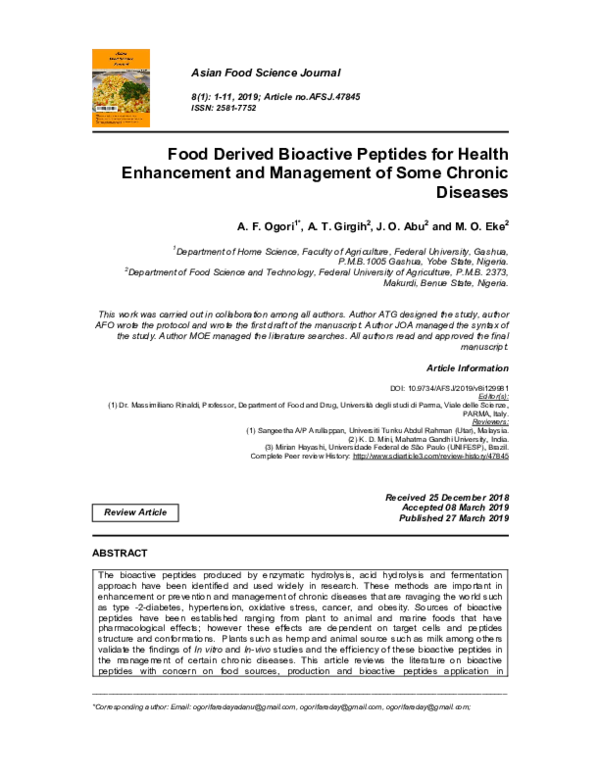 (PDF) Food Derived Bioactive Peptides for Health Enhancement and ...