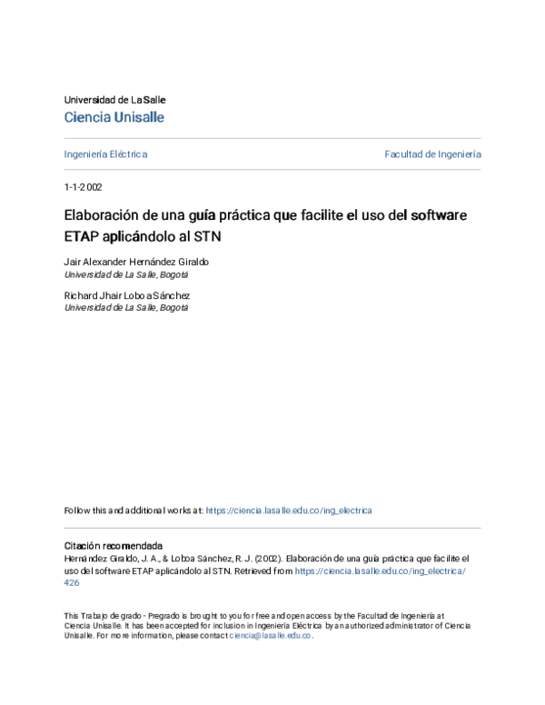 (PDF) Elaboracion de una guia practica que facilite el uso del software ETAP aplicandolo al STN
