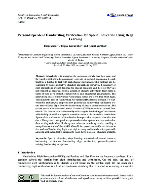 (PDF) Person-Dependent Handwriting Verification for Special Education Using Deep Learning