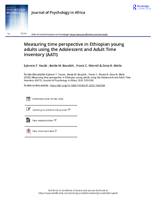 (PDF) ArticleMeasuring time perspective in Ethiopian young adults using ...