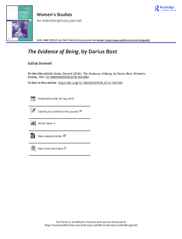 (PDF) The Evidence of Being, by Darius Bost