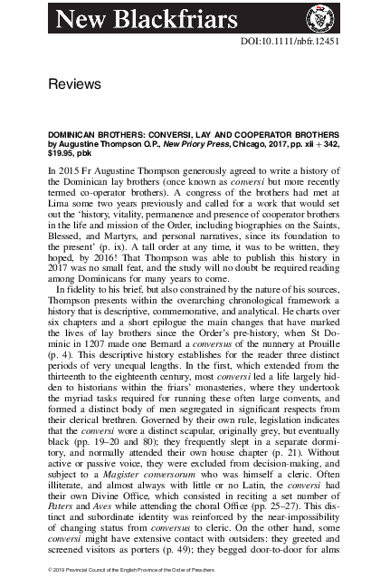 (PDF) Dominican Brothers, Conversi, Lay and Cooperator Friars by ...