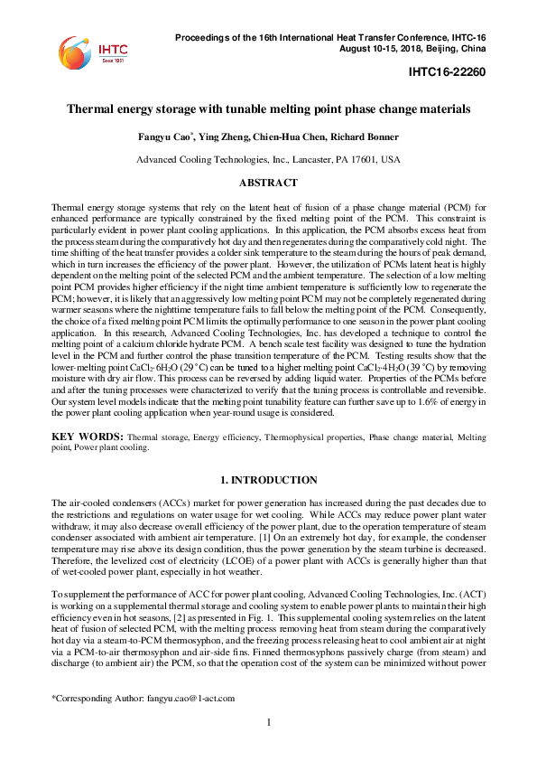 (PDF) Thermal Energy Storage with Tunable Melting Point Phase Change ...