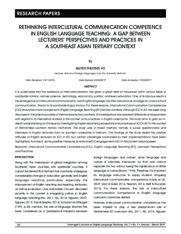 (PDF) Rethinking Intercultural Communication Competence in English Language Teaching: A Gap ...
