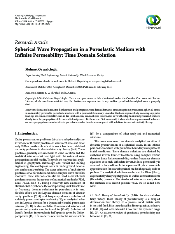 (PDF) Spherical Wave Propagation in a Poroelastic Medium with Infinite ...