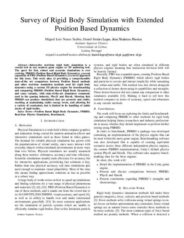 (PDF) Survey of Rigid Body Simulation with Extended Position Based Dynamics