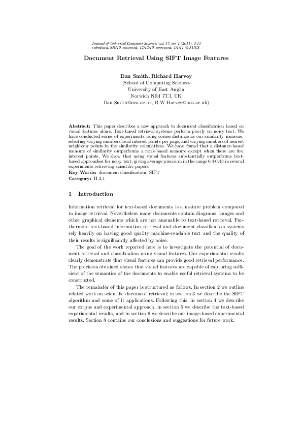 (PDF) Document retrieval using image features