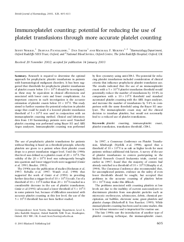 (PDF) Immunoplatelet counting: potential for reducing the use of ...