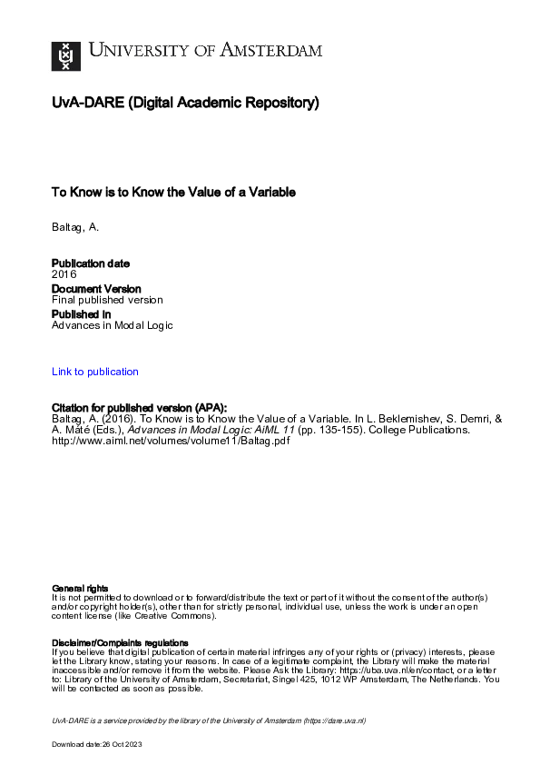 To Know is to Know the Value of a Variable