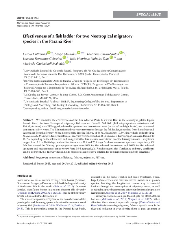 (PDF) Effectiveness of a fish ladder for two Neotropical migratory ...