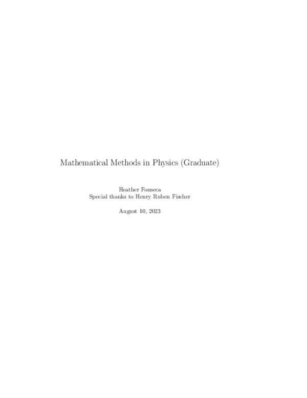 (PDF) Mathematical Methods in Physics Graduate