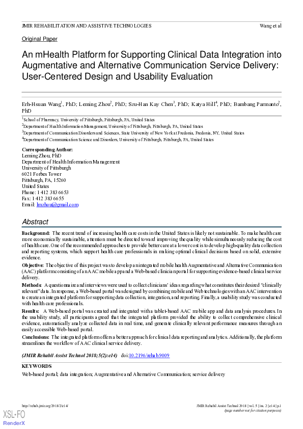 (PDF) An mHealth Platform for Supporting Clinical Data Integration into Augmentative and ...