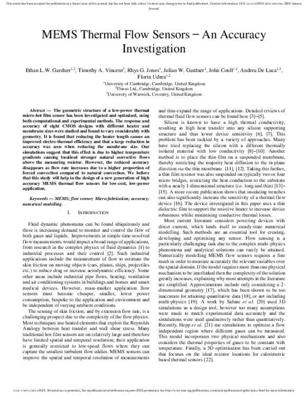 (PDF) MEMS Thermal Flow Sensors— An Accuracy Investigation