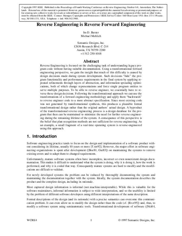 (PDF) Reverse engineering is reverse forward engineering
