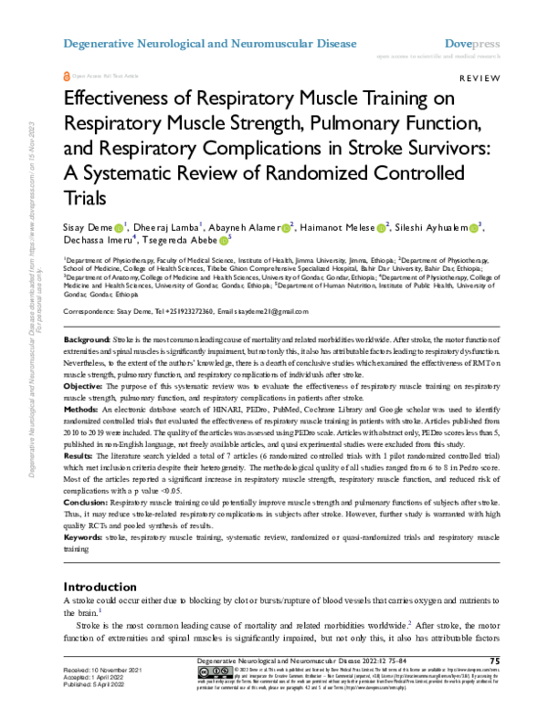 (PDF) Effectiveness of Respiratory Muscle Training on Respiratory ...