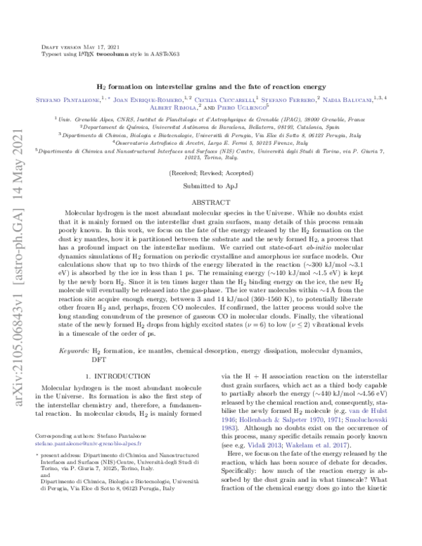 (PDF) H2 formation on interstellar grains and the fate of reaction energy