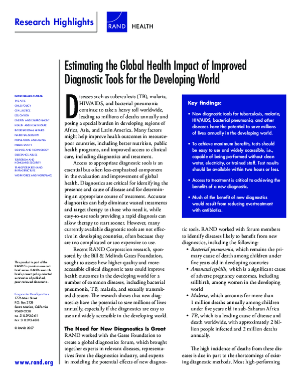 (PDF) Estimating the Global Health Impact of Improved Diagnostic Tools for the Developing World