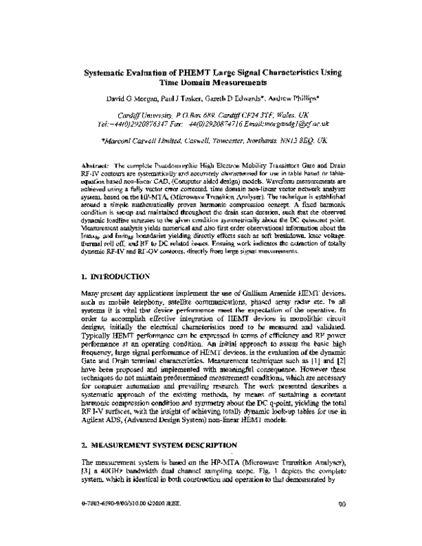 (PDF) Systematic evaluation of PHEMT large signal characteristics using time domain measurements ...