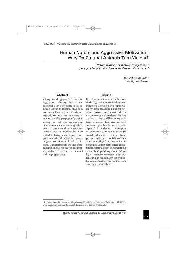 (PDF) Human nature and aggressive motivation: Why do cultural animals ...