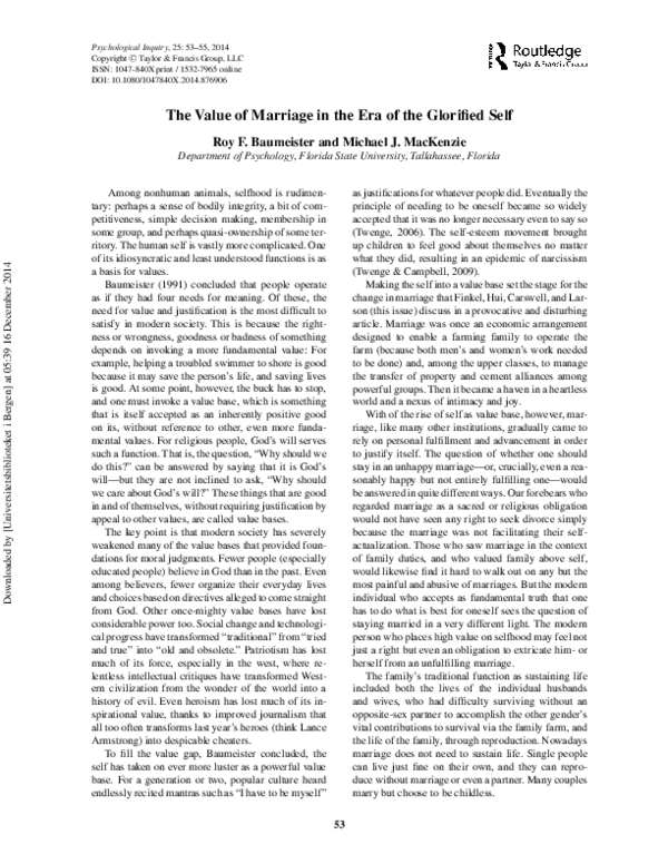 (PDF) The Value of Marriage in the Era of the Glorified Self