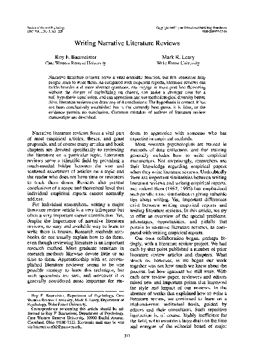 (PDF) Writing narrative literature reviews
