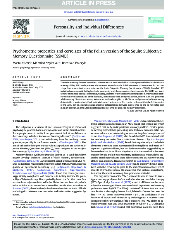 (PDF) Psychometric properties and correlates of the Polish version of ...