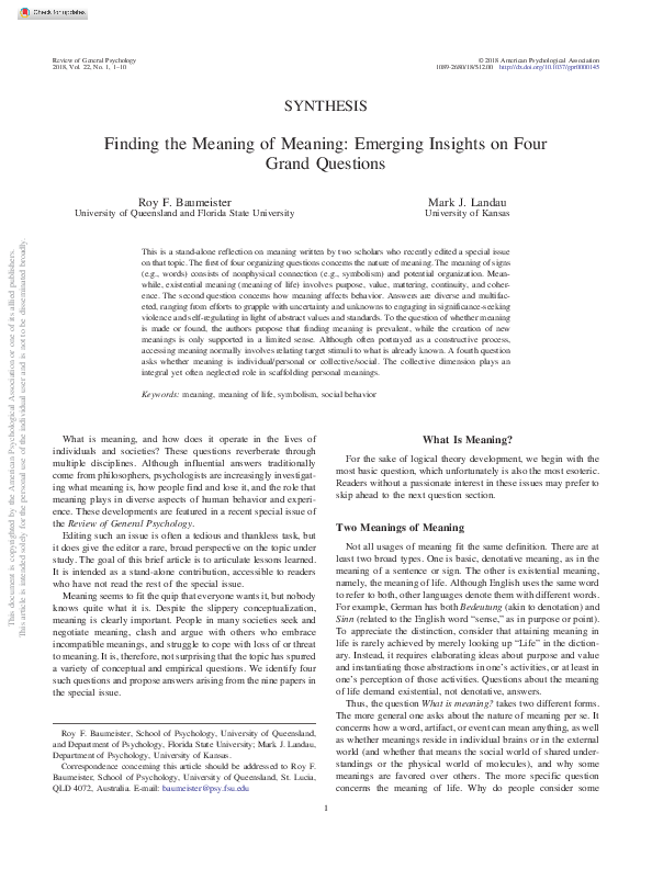 (PDF) Finding the Meaning of Meaning: Emerging Insights on Four Grand ...