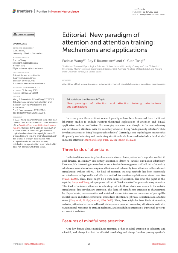 (PDF) Editorial: New paradigm of attention and attention training: Mechanisms and applications