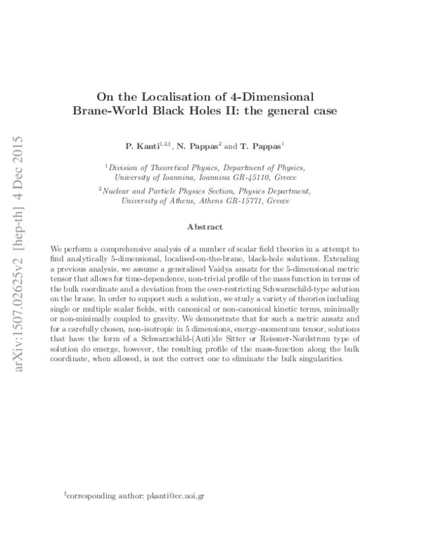 (PDF) On the localisation of four-dimensional brane-world black holes ...