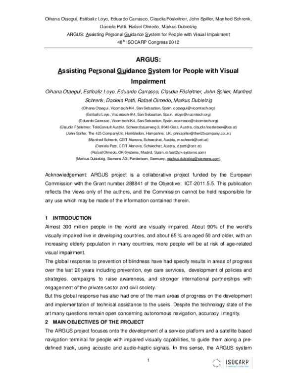 (PDF) ARGUS: Assisting peRsonal GUidance System for people with visual ...