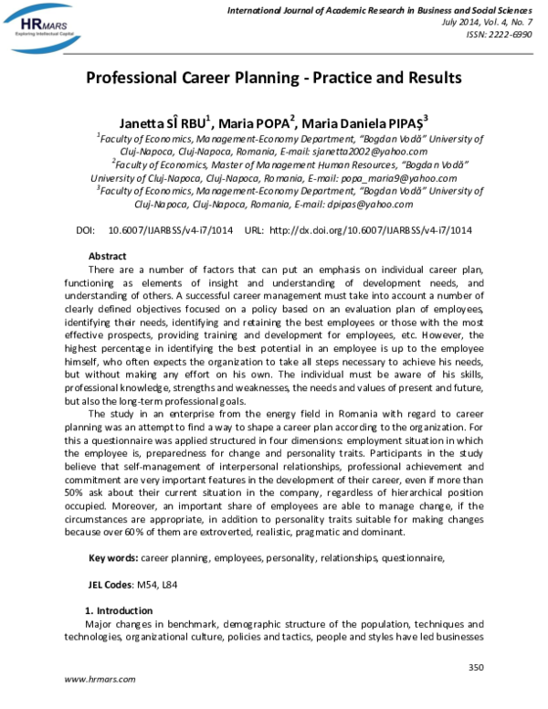 (PDF) Professional Career Planning - Practice and Results