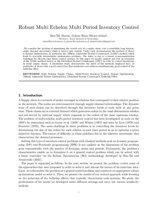 (PDF) Robust multi-echelon multi-period inventory control