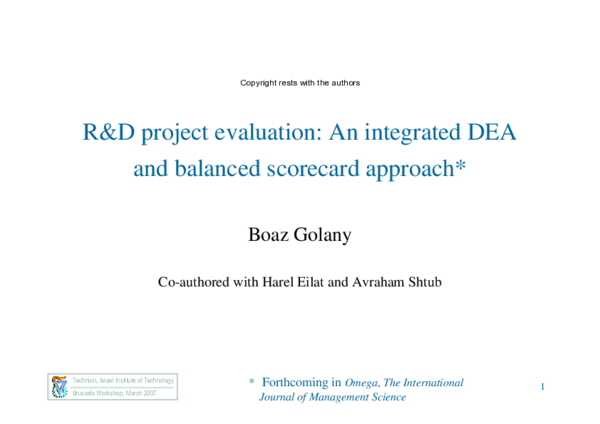 (PDF) R&D project evaluation: An integrated DEA and balanced scorecard approach