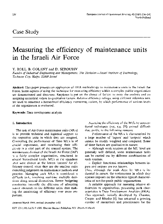 (PDF) Measuring the efficiency of maintenance units in the Israeli Air Force