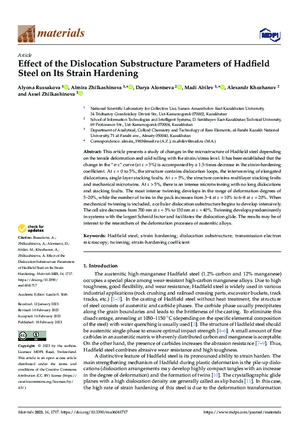 (PDF) Effect of the Dislocation Substructure Parameters of Hadfield ...