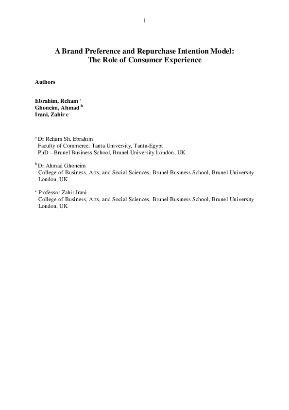 (PDF) A brand preference and repurchase intention model: the role of ...