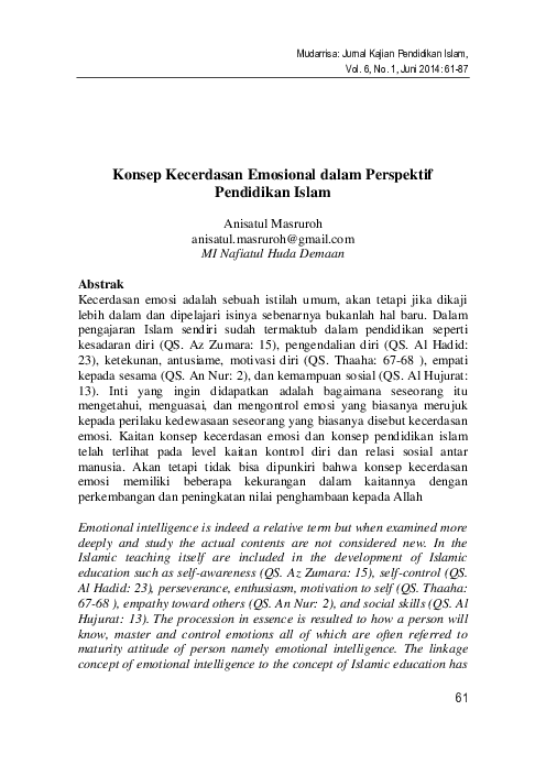 (PDF) Konsep Kecerdasan Emosional dalam Perspektif Pendidikan Islam