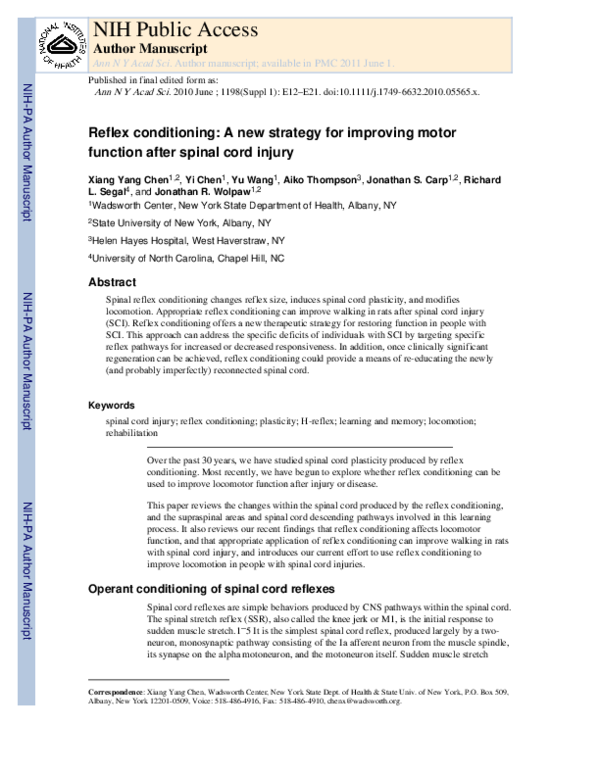 (PDF) Reflex conditioning: a new strategy for improving motor function ...