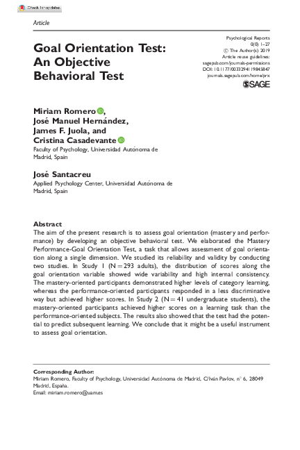 (PDF) Goal Orientation Test: An Objective Behavioral Test