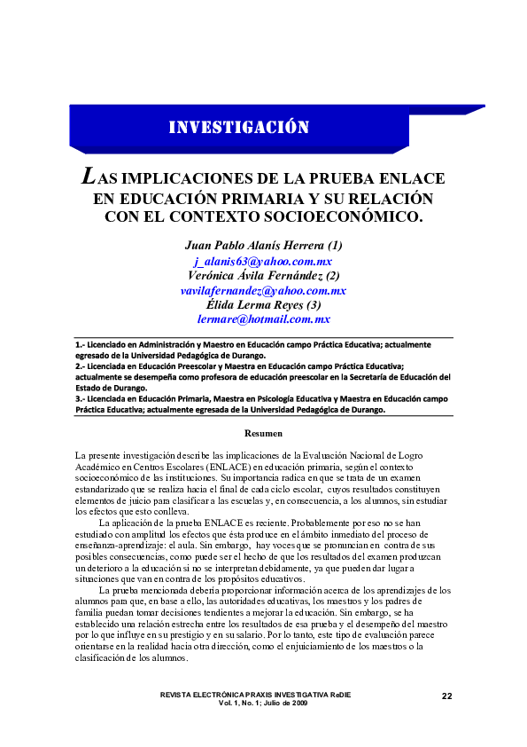 (PDF) Las implicaciones de la prueba ENLACE en educación primaria y su relación con el contexto ...