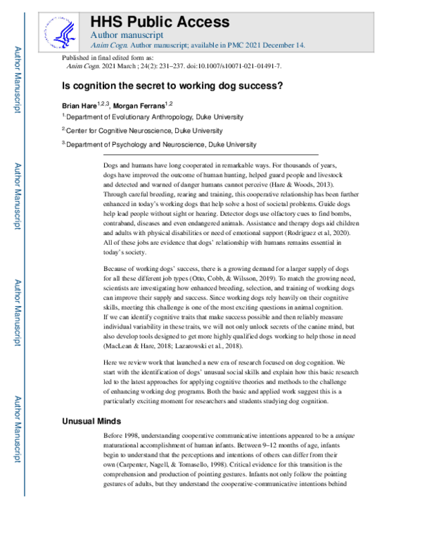 (PDF) Is cognition the secret to working dog success?