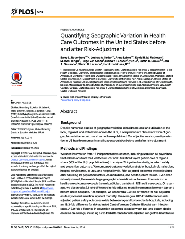(PDF) Quantifying Geographic Variation in Health Care Outcomes in the ...
