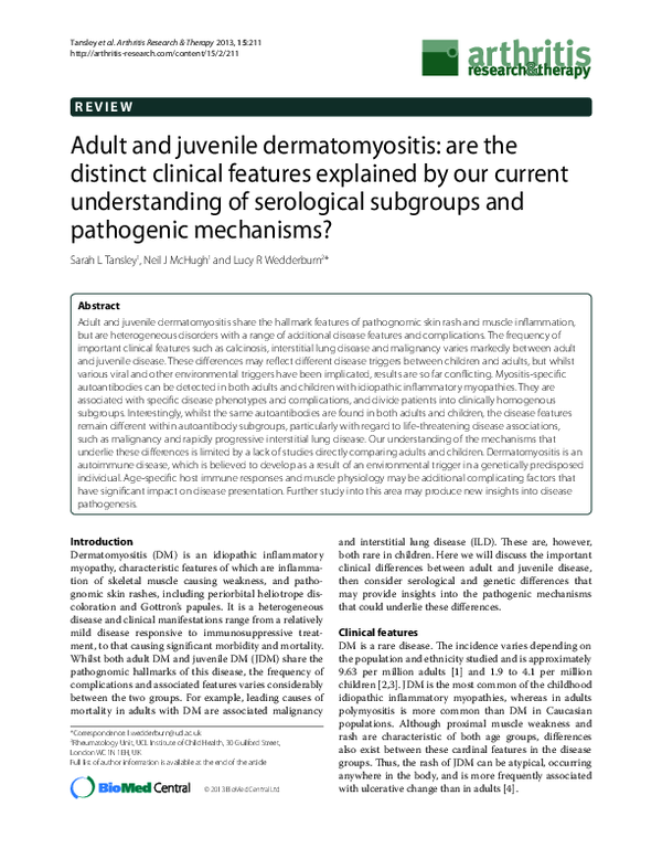 (PDF) Adult and juvenile dermatomyositis: are the distinct clinical features explained by our ...