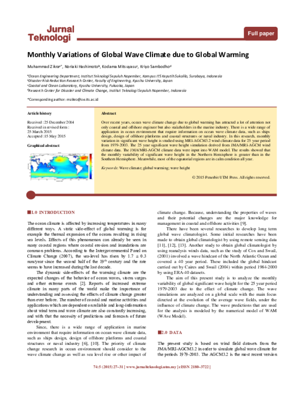 (PDF) Monthly Variations of Global Wave Climate due to Global Warming