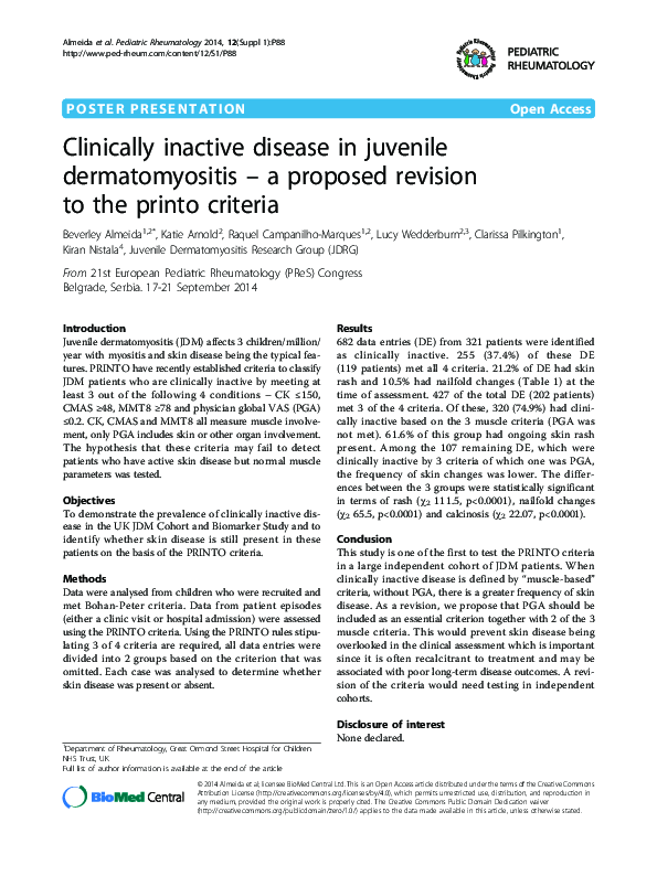 (PDF) Clinically inactive disease in juvenile dermatomyositis – a ...