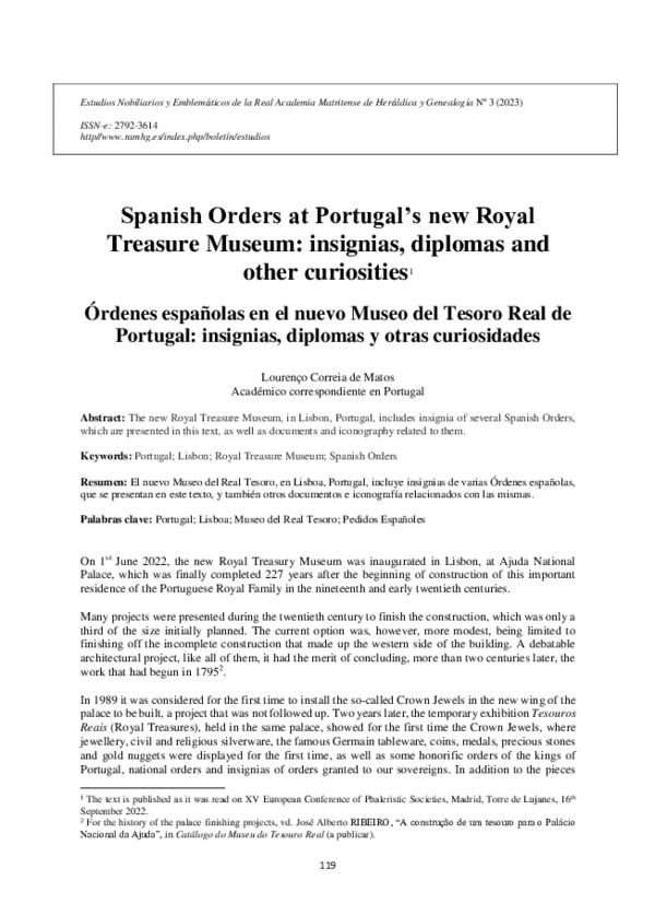 (PDF) Spanish Orders at Portugal's new Royal Treasure Museum: insignias ...