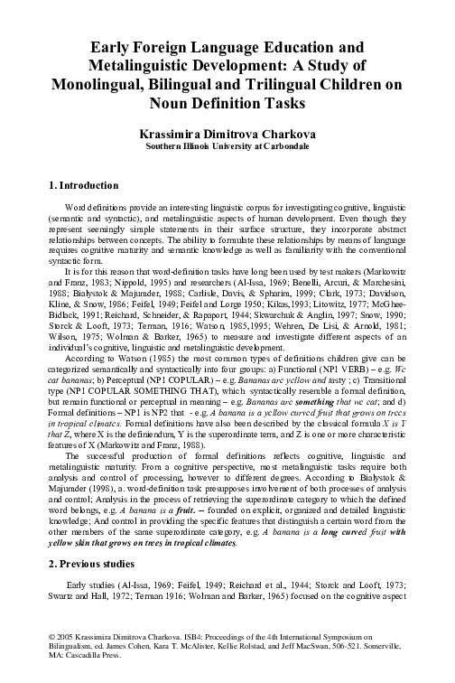 (PDF) Early foreign language education and metalinguistic development