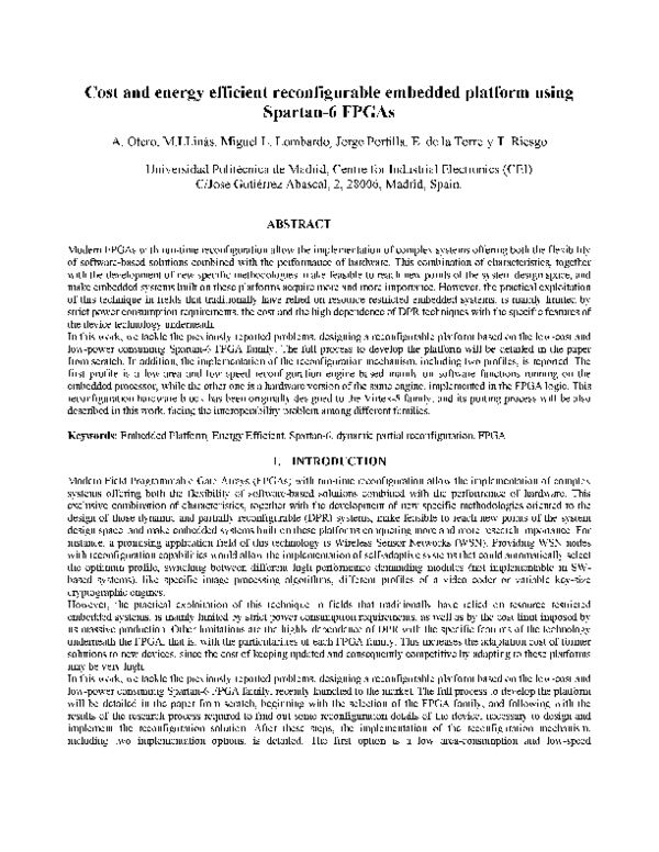 (PDF) Cost and energy efficient reconfigurable embedded platform using Spartan-6 FPGAs