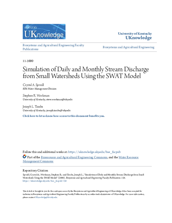 (PDF) Simulation of Daily and Monthly Stream Discharge from Small Watersheds Using the Swat Model