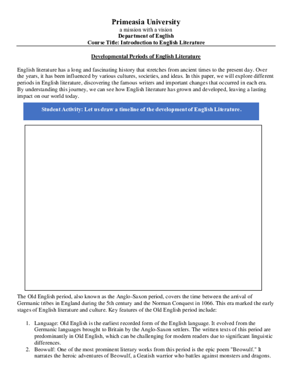 (PDF) History and Development of English Literature